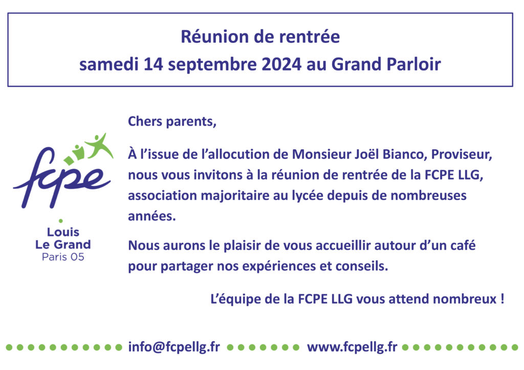 Réunion de rentrée 2024-2025 - FCPE Louis-le-Grand